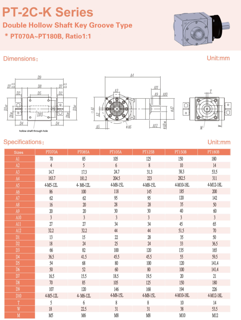 PT-2C-K-double-hollow-shaft-keyed steering-gearbox | right angle gearbox